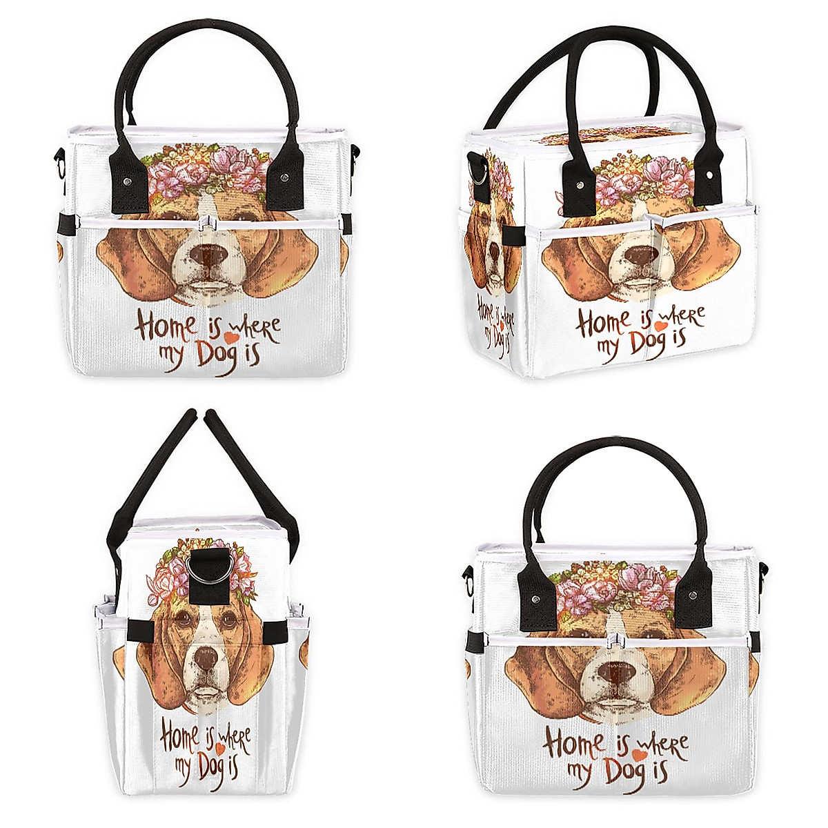 Insulated Lunch Bag for Women, Beagle Dog Home Leakproof Lunch Tote Bag Reusable Large Lunch Box Thermal Cooler Lunch Bags with Shoulder Strap, Side Pockets, Water Bottle Holder