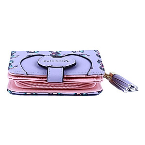 LIUCM Women Wallet Cute Tassel Cartoon Cat Printing Coin Female Card Holder Girl Purse Violet