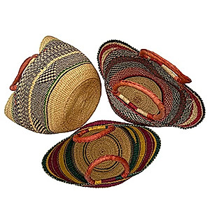 Deluxe Colorful African Shopping Basket - Large 18" U-shape - by market women in Bolgatanga, Ghana with Africa Heartwood Project - GBLSC (Flat-packed)