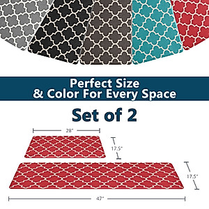 ComfiLife Kitchen Mats for Floor (2 PCs) – Cushioned Anti Fatigue Kitchen Rug for Comfortable Standing – Waterproof, Easy Clean, Non-Slip, Thick Kitchen Mat Set for Home, Office, Sink, Laundry (Red)