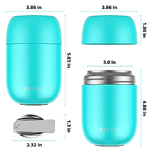 Insulated Food Jar WayEee Vacuum Bento Box Lunch Containers 16 oz for Kids Adults, Stainless Steel Leak Proof Wide Mouth Food Soup Thermos with Spoon Keeps Food Hot Cold for School Travel Picnic -Blue