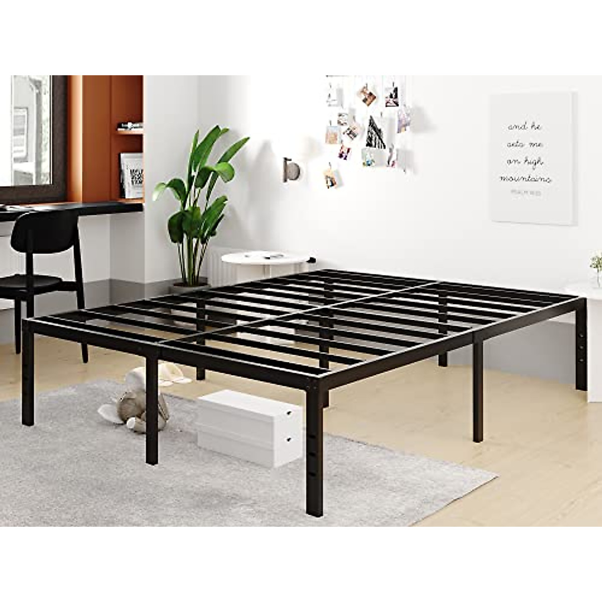 FSCHOS King-Size Bed-Frame / 18 Inch Metal Platform Bed Frame King/Reinforced Steel Slats Support/Heavy Duty Mattress Foundation/No Box Spring Needed/Easy Assembly/Noise Free/Black