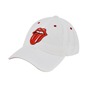 The Rolling Stones Women's Dad Hat, Lips Logo Adjustable Cotton Baseball Cap with Curved Brim, White, One Size