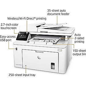 HP Laserjet Pro MFP M227fdw All-in-One Wireless NFC Monochrome Laser Printer - Print Scan Copy Fax -2.7" Touchscreen, 30 ppm, Auto Duplex Printing, 35-Sheet ADF, Ethernet, White, Cbmou Printer Cable