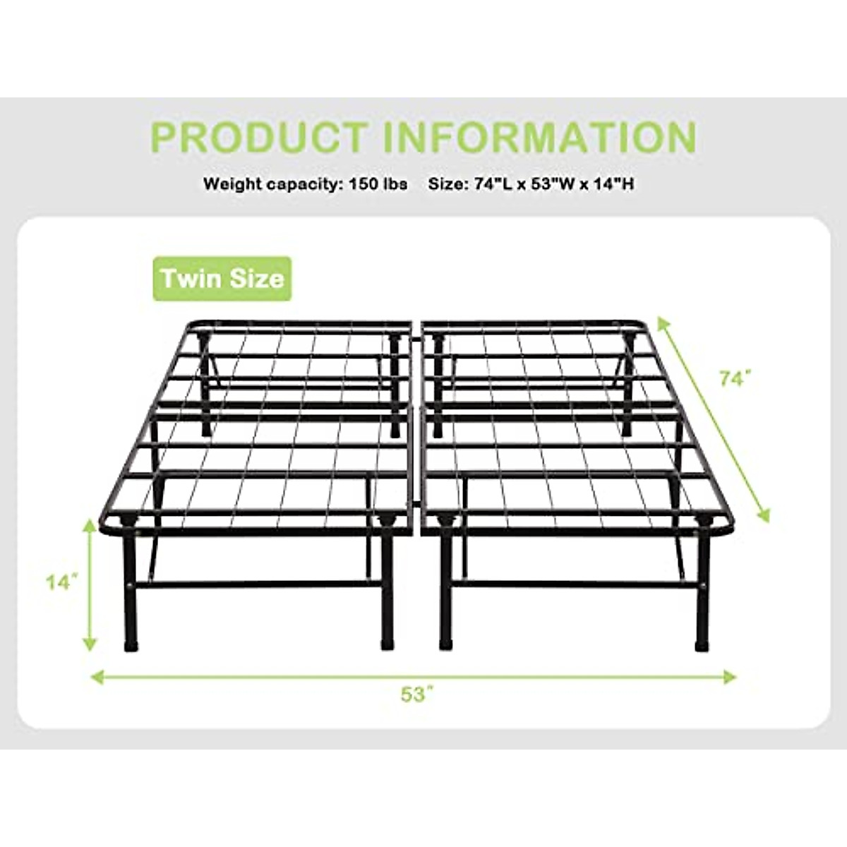Ckofgdsue 14 Inch High Full Size Bed Frame Foldable Easy Assembly Platform Bed with Steel Slat Support & Storage Space for Bedroom Camping Tent Noise Free Metal Bed Frame Full No Box Spring Needed