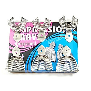 Premium German Dental Autoclavable Metal Impression Trays Stainless Steel Upper Lower Dental Perforated Impression Trays Set of 6 Cyanemed