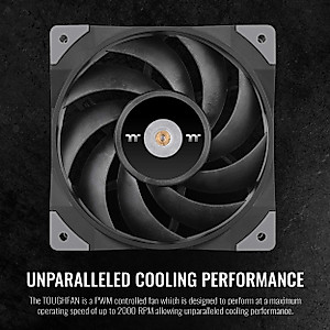 Thermaltake ToughFan 12 High Static Pressure 2000 PWM, Metal-Reinforced Motor Hub, Gen.2 Hydraulic Bearing 120mm Case/Radiator Fan (2 Pack) CL-F082-PL12BL-A Black