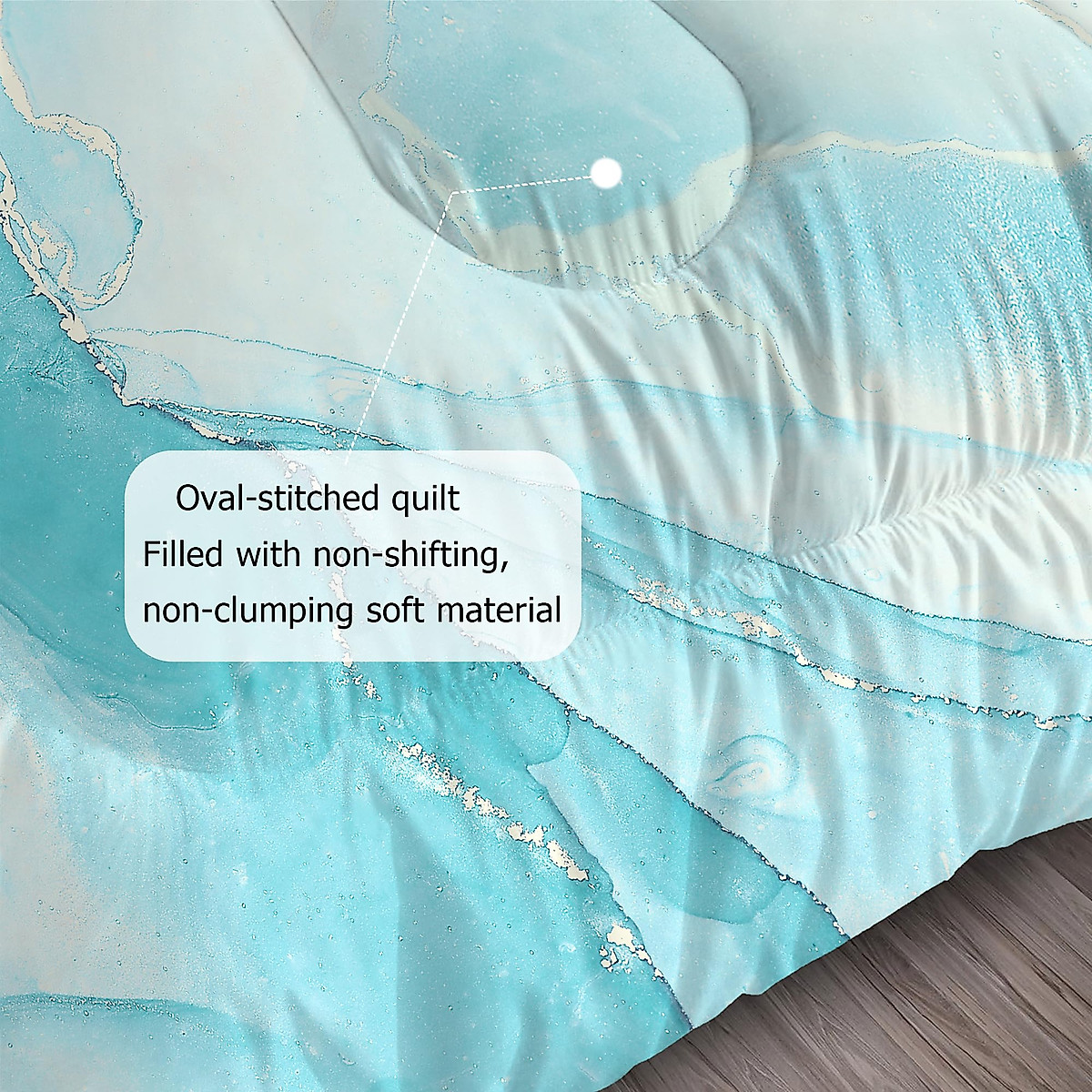 EDGZKO Blue Twin Comforter Set: Twin Size Light Blue Marble Bedding Sets for Teens Girls Kids Abstract Glitter Marbling Quilt Duvet Bed Set 1 Comforter & 1 Pillow Case