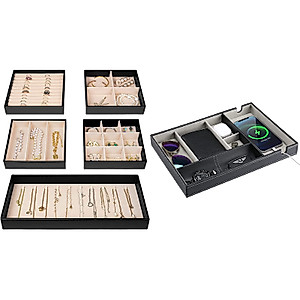 ProCase Set of 5 Stackable Jewelry Tray Drawer Organizer Bundle with Valet Tray Nightstand Organizer