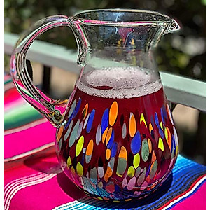 Mexican Hand Blown Glass Pitcher – Confetti Carmen Design (84 oz)