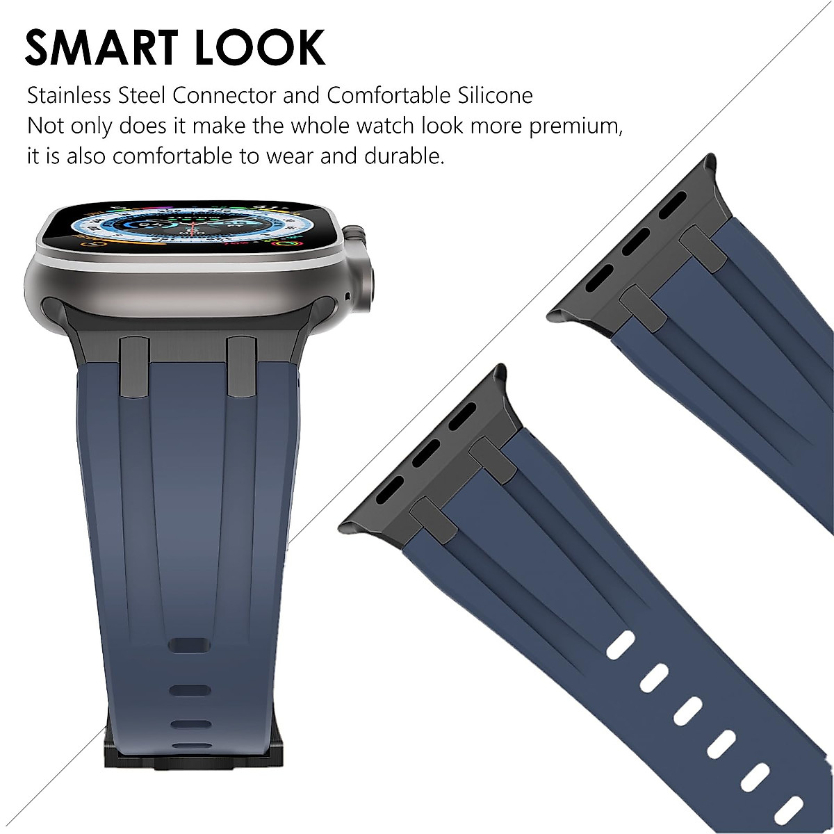 NewWays for Apple Watch Ultra Band 49mm 45mm 44mm 42mm for Men, AP Wide Sport Liquid Silicone Rubber Band with Stainless Steel Adapter for Apple Watch Band for iWatch Series 8 7 6 5 SE Ultra Luxury