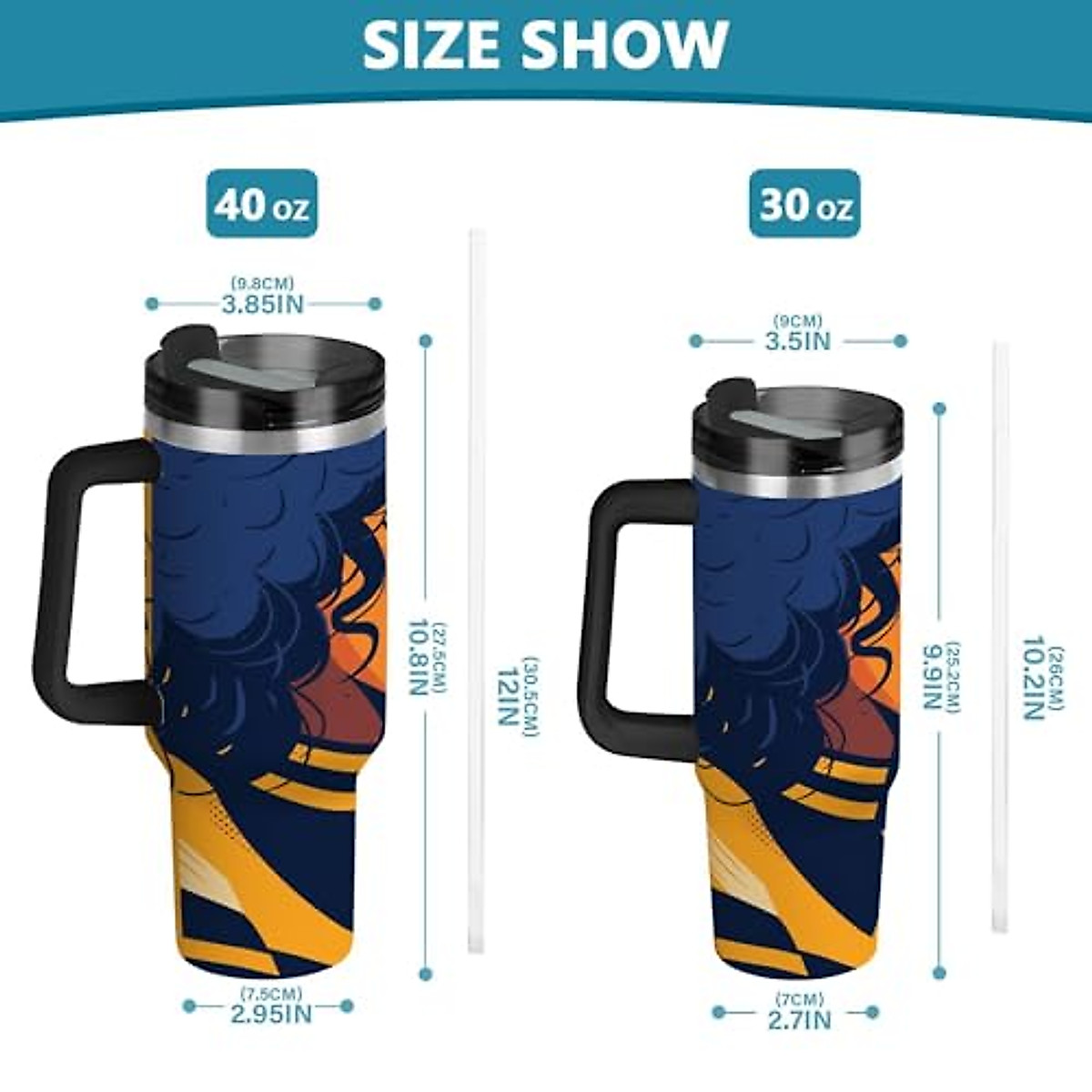 linqin Anxious Black Women Vacuum Tumbler Insulated with Straw Leak Resistant Flip 30 oz Travel Water Bottle Wide Mouth Coffee Mug Travel for Women Men Him Her