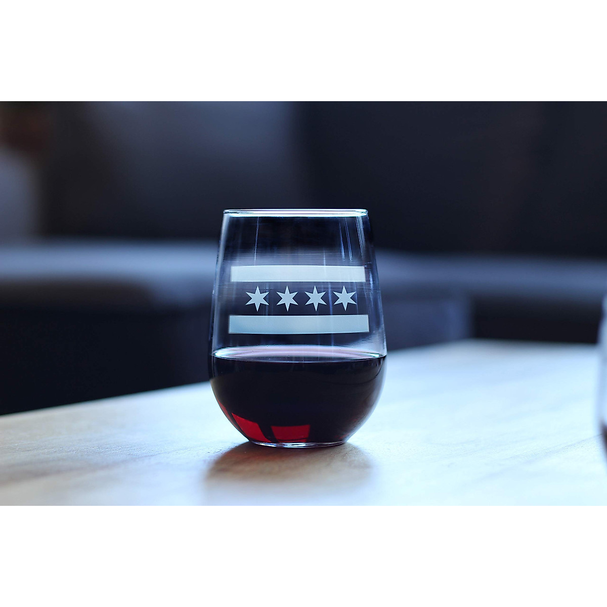 Chicago Flag – Stemless Wine Glasses - Chitown Gifts - Large 17 Ounce