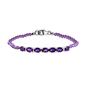Shop LC Purple Amethyst Beads Bracelets For Women 925 Sterling Silver Birthstone Jewelry Size 7.25" Birthday Gifts for Women