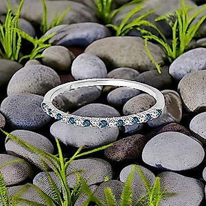 Dazzlingrock Collection 0.15 ctw Alternate Round Blue & White Diamond Stackable Ring for Women in 14K White Gold Size 9