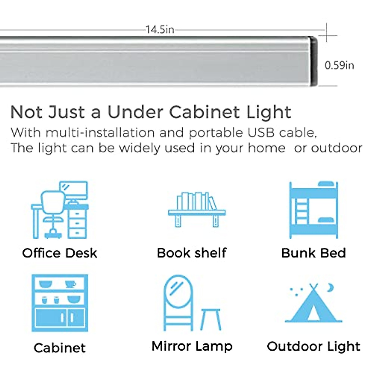 ASOKO LED Under Cabinet Lighting USB Plug-in, Dimmable, 3 Color Changing(2700K, 4000K,6000K), 14.5 in, Under Counter Lights for Kitchen, Shelf, Cupboard, Under Desk Light, Monitor USB Light Bar