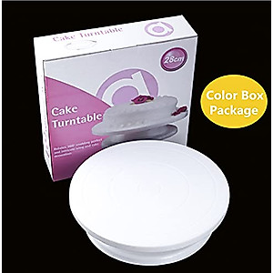 11 Inch Rotating Cake Turntable Stand, Revolving Turn Table Top for Cake Decorating, Rotary Round Cake Stand for Pastries Cookies Cupcakes Decorating Display Tool (White)