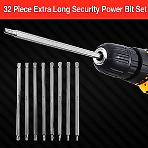 Sunplux Extra Long Security Bit Set 32-Piece, 6” Long Shank Tamper Proof Torx Bit Set, CRV Steel Drill Bit Set with Holder