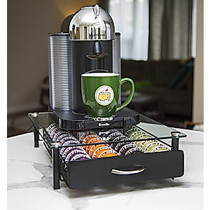Insight Nespresso Vertuoline Coffee Pod Holder (Holds 40 Vertuo Coffee or Espresso Capsules)-- Tempered Glass Drawer (Coffee pods NOT Included. Does NOT fit K-Cups)