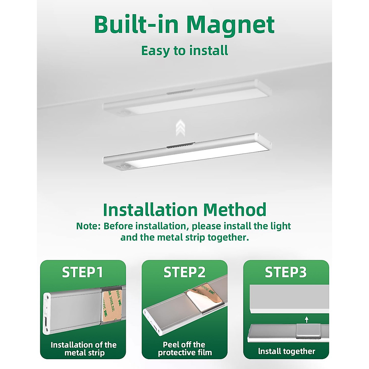 YDX LIGHT Magnetic Under Cabinet Lights,Under Counter Lighting Motion Sensor Wireless Rechargeable Battery Powered Cabinet Lights,6000K Operated Light for Kitchen Wardrobe, Closets, Hallway 3Packs