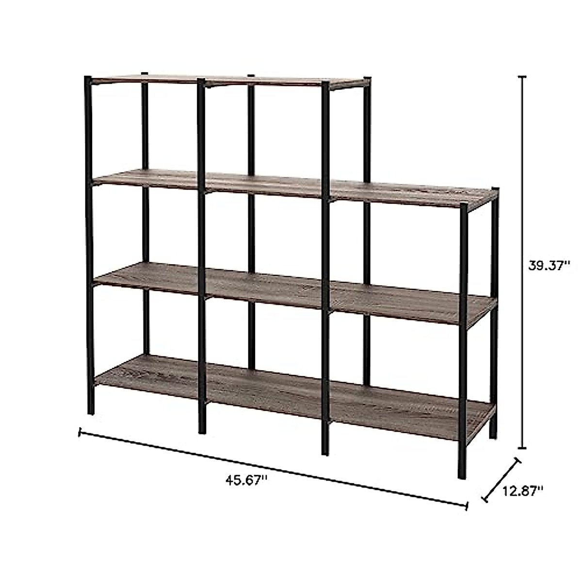 ClosetMaid Ladder Step Bookcase, 4 Tier, 5 Shelves, Display Shelf for Living Room or Office, Industrial Black Metal and Wood, Weathered Gray