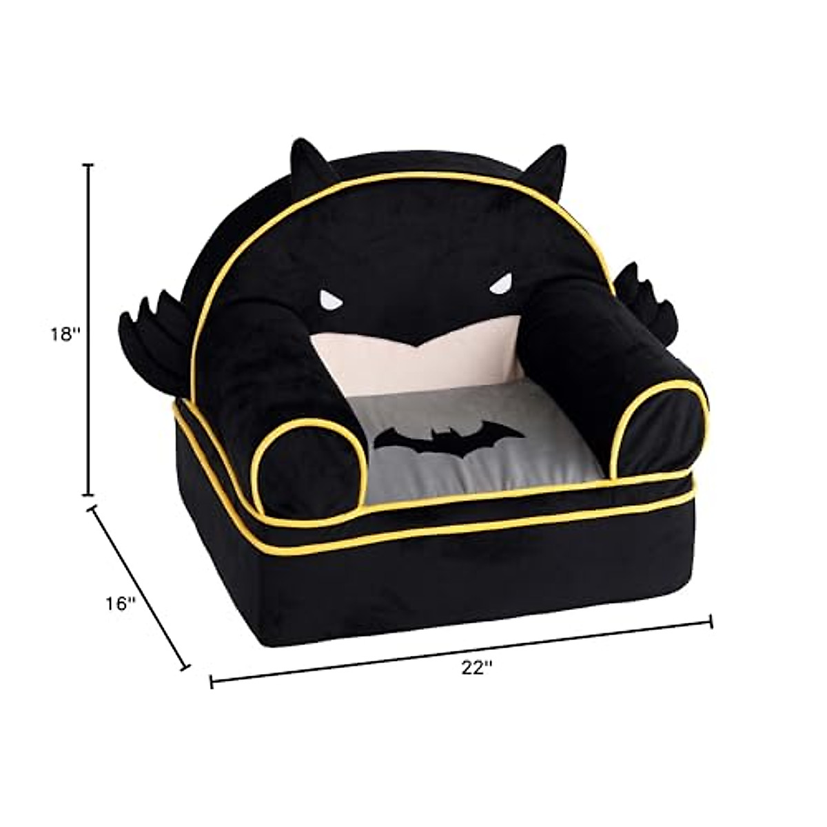 Fun Costumes Batman Face Chair Lounger Seat, DC Comics Iconic Black Comfy Soft Plush Seat Standard