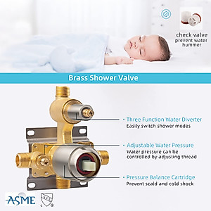 EMBATHER Shower Faucets Sets Complete, with 3 Setting High Pressure Shower Head Combo, Bathroom Wall Mounted Rainfall Shower System Fixtures with 8-Mode Handheld Spray, Brushed Nickel