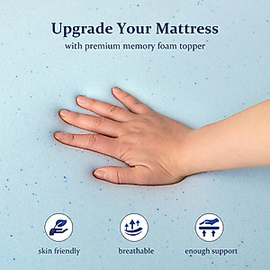 AMICLIBER 2 Inch Full Memory Foam Mattress Topper, Cooling Gel Infused Mattress Pad, Ventilated Bed Topper for Pressure Relief Back Pain, CertiPUR-US Certified-Blue