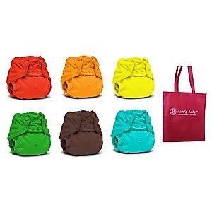 Rumparooz One Size Cloth Diaper Covers, 6 pack, Gender Neutral Colors with Reusable Dainty Baby Bag Bundle (Snap) (Neutral Colors May Vary)