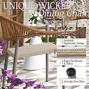 TWT Patio Chairs Set of 4 Outdoor Stackable Dining Chairs for All Weather, Breathable Textilene Garden Outdoor Furniture for Backyard Deck, Light Brown