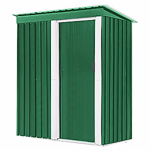 Arlopu 5 x 3 FT Outdoor Storage Shed, Metal Shed with Sliding Door, Waterproof Tool Storage Cabinet, Backyard Patio Lawn, for Bicycle, Garden Tool, Pet House, Utility Room (Dark Green)