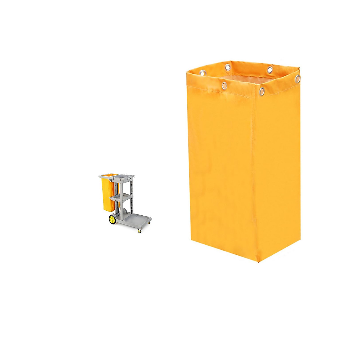 Replacement Janitorial Cart Bag-16 x 11 x 27inches, High Capacity Waterproof Thickened Housekeeping Commercial Janitorial Cleaning Cart Bag with 6 Brass Grommets - 23 Gallon (Yellow)
