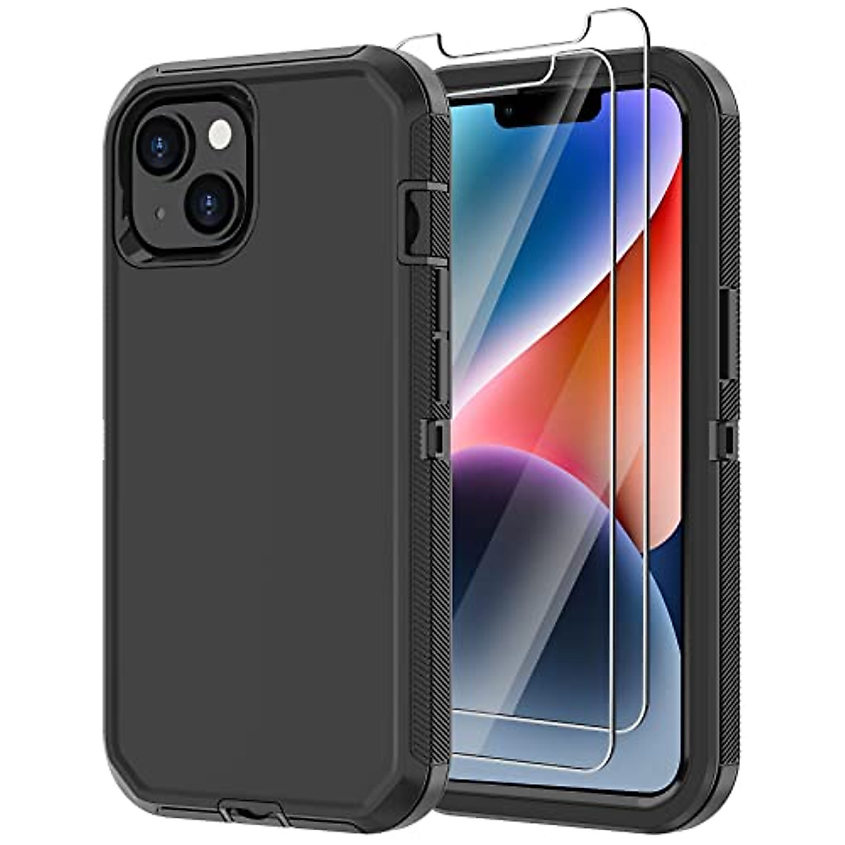 Annymall for iPhone 14 Case with 2 Screen Protector, Heavy Duty Shockproof Dropproof Dust Proof Full Body Rugged 3-Layer Military Tough Durable Protective Cover for Apple iPhone 14 6.1" (Black)