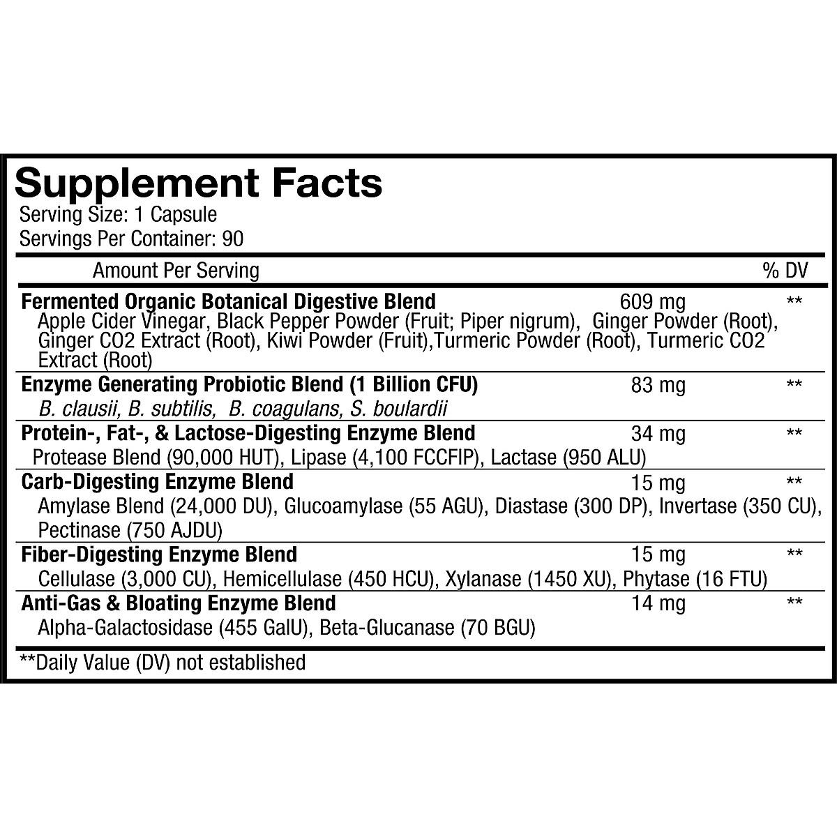 Codeage Digestive Enzymes Supplement, 3-Month Supply, Gut Health Probiotics, Prebiotics, Fermented Multi Enzymes, Plant-Based Superfood, One Capsule a Day, Vegan, Non-GMO, 90 Capsules