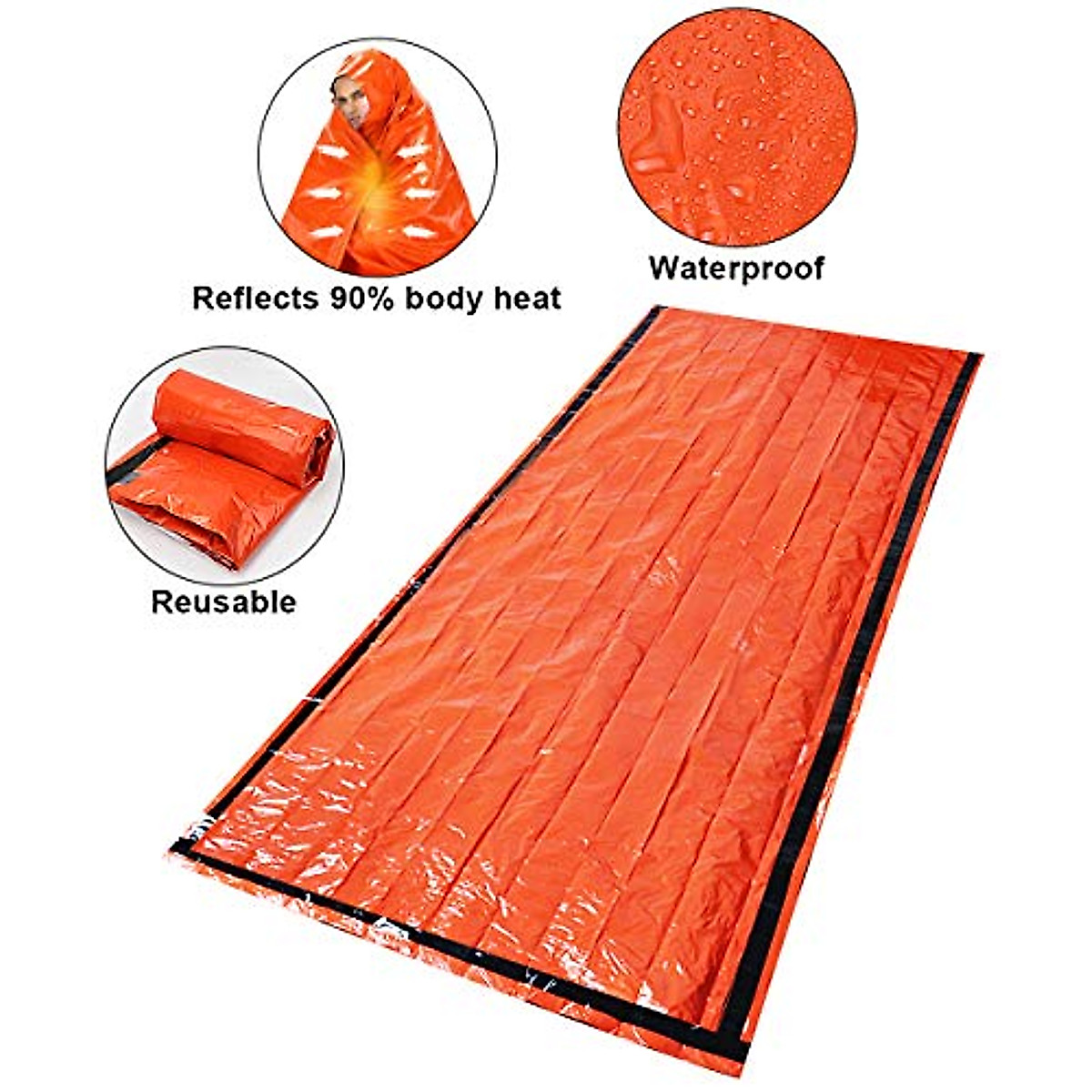Timok Emergency Sleeping Bags Thermal-Emergency-Blankets Ultralight Space Blankets Survival Waterproof Bivy Sack Multi-Purpose Survival Gear for Hiking, Camping, First Aid Kits, Outdoor Survival Gear