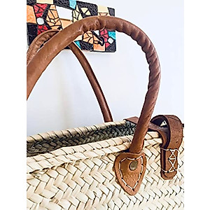 Palm Leaf Taza Backpack , Straw Bag Made, Shopping and Picnic Baskets, Traditional Moroccan Bag, Leather Made Bags, Handcrafted Bag, Beach Bag. (Brown)