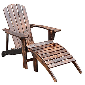 Outsunny Wooden Adirondack Chair with Ottoman,Outdoor Fire Pit Chair,Patio Lounge Chair Supports Up to 330 Lbs, Rustic Brown