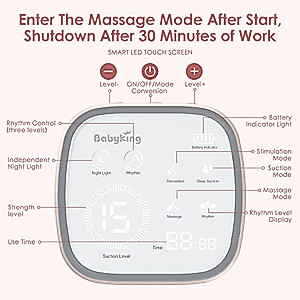 Breast Pump, BabyKing Electric Breast Pump with 3 Modes & 15 Levels, Pain Free Strong Suction Power Touch Panel High Definition Display, Ultra-Quiet Rechargeable for Travel & Home