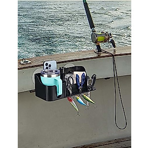KEMIMOTO Boat Caddy Organizer, Boat Cup Holder Installed with Screws/Suction Cups On Any Flat Surface, Boat Storage Organizer, Cockpit Storage Box for Bass Boat Kayak Pontoon Jon Boat