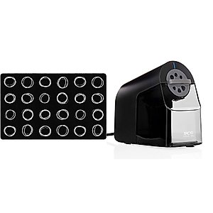Flagship Carpets Circle Sampler Abstract Educational Area Rug, 7'6" x 12', Black & X-ACTO Pencil Sharpener, School Pro Electric Pencil Sharpener, with Six Size Dial, XL Shavings Bin, Black, 1 Count