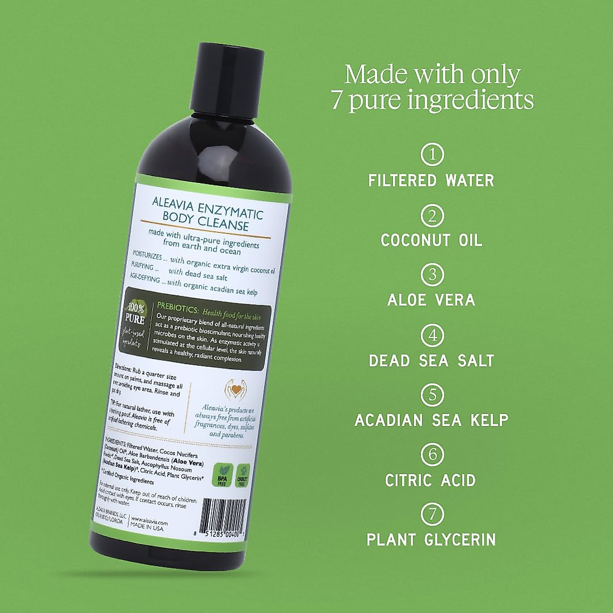 Aleavia Body Cleanse – Organic & All-Natural Prebiotic Body Wash – Fragrance-free and Sulfate-Free Enzymatic Body Cleanser – 16 Oz.