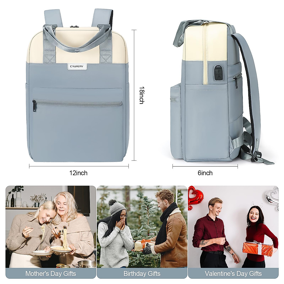 CYUREAY Laptop Fashion Backpack Nurse Spacious Book Bag For College Students Travel Backpack With USB Charger Port Doctor Work Fit Gift For Men&Women