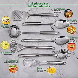 Stainless steel kitchen utensil set, 28 pcs kitchen gadgets and cooking utensil with holder - best kitchen tool set gift