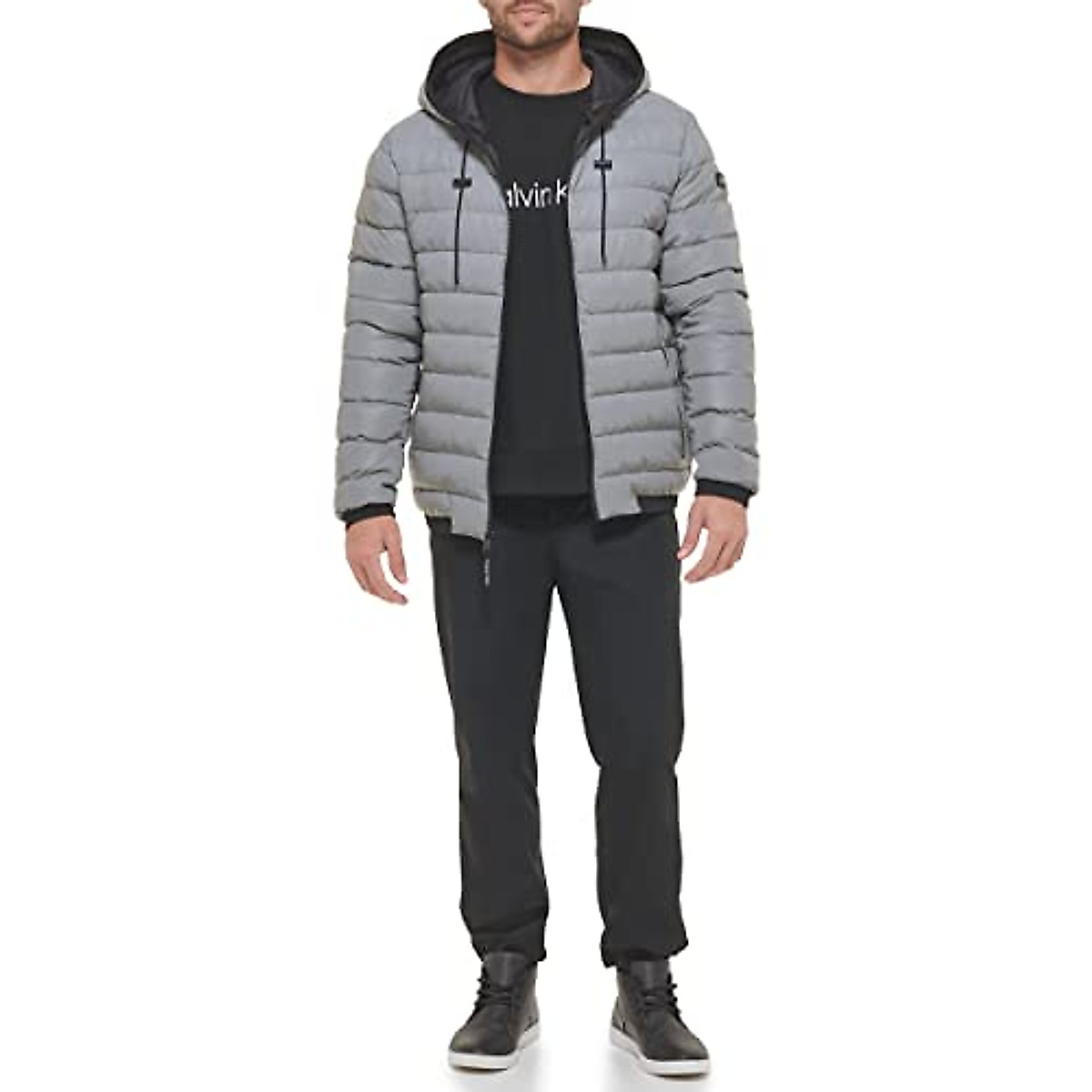 Calvin Klein Men's Hooded Super Shine Puffer Jacket, Reflective, Medium