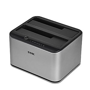 SSK Aluminum Hard Drive Docking Station, USB 3.0 to SATA Dual Bay External HDD Dock Caddy Reader for 2.5 & 3.5 inch SATA HDD SSD, with UASP Offline Cloner/Duplicator Function(2x16TB Supports)