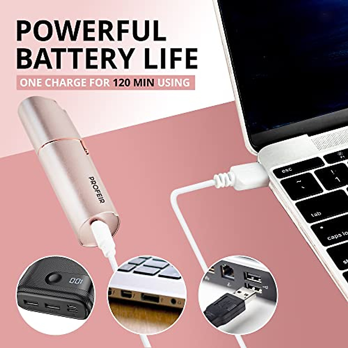 Profeir Facial Hair Removal for Women: Rechargeable Hair Removal Device - Painless Face Shaver for Women Upper Lip Chin (Rose Gold)