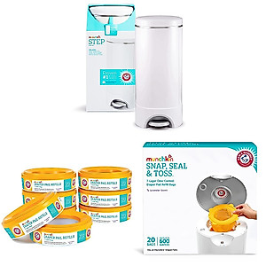 Munchkin® Step Diaper Pail Powered by Arm & Hammer & Arm & Hammer Diaper Pail Refill Rings, 2,176 Count, 8 Pack (272 Count each) & ® Arm and Hammer Diaper Pail Snap, White 20 Count
