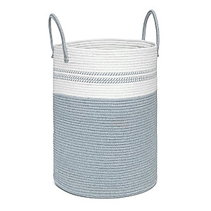 WEAVELYRICS 72L Tall Laundry Basket, Cotton Rope Laundry Hamper, Laundry Hamper with Handles, Decorative Woven Basket for Dirty Clothes, Blankets, Pillows in Bathroom, Bedroom (Gray, 16 x 22in)
