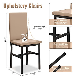 Hooseng Dining Table Set for 4, Space Saving Kitchen Table and Chairs Set of 4, 5 Pieces Faux Marble Dinette Dining Room Furniture Set with 4 Leather Chairs for Small Space, Khaki