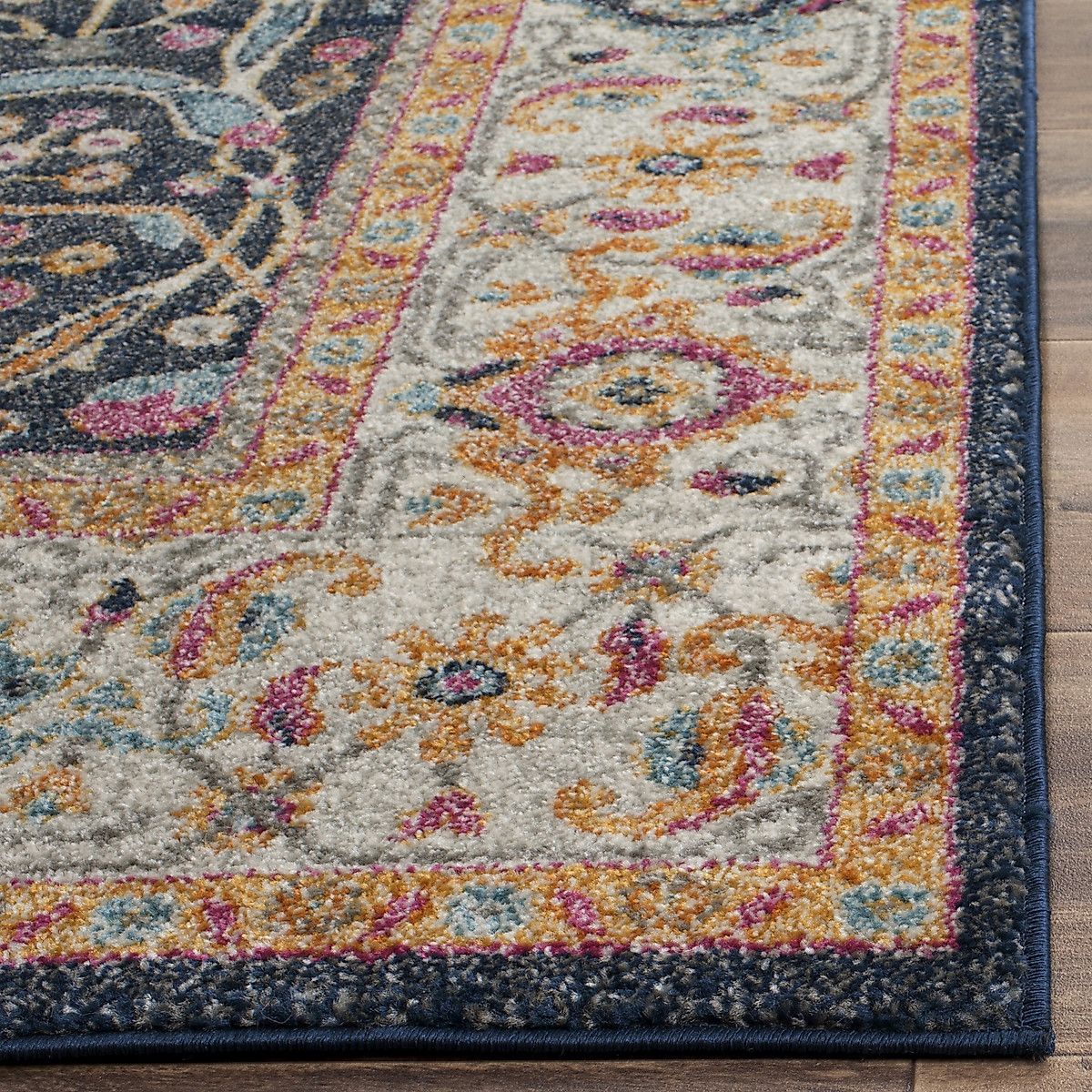 SAFAVIEH Madison Collection 9' x 12' Navy Cream MAD612D Oriental Non-Shedding Living Room Bedroom Dining Home Office Area Rug